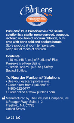 PuriLens Plus Preservative-Free Saline 120ml (4 fl. oz) 12 Pack